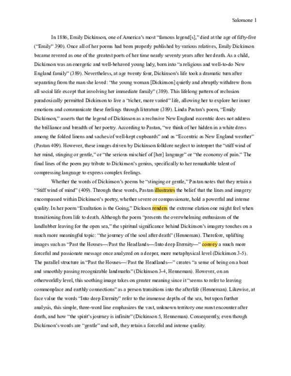 (DOC) Analysis of Emily Dickinson's Poetry Using Pastan's Poem "Emily ...