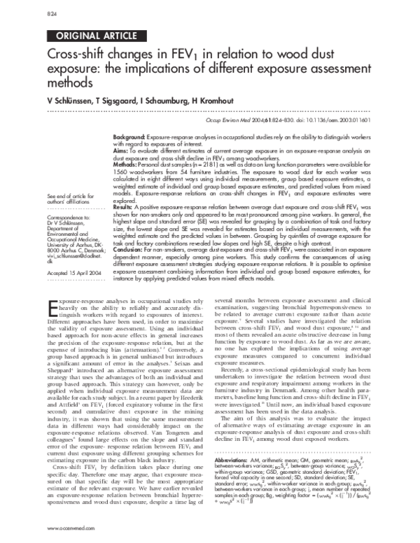 (PDF) Cross-shift changes in FEV1 in relation to wood dust exposure ...
