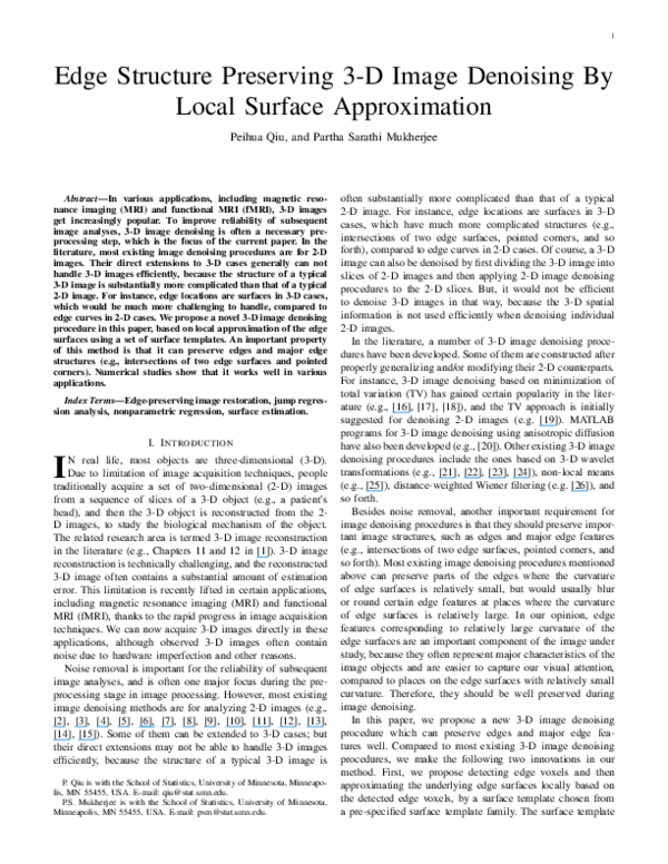 Pdf Edge Structure Preserving 3d Image Denoising By Local Surface Approximation