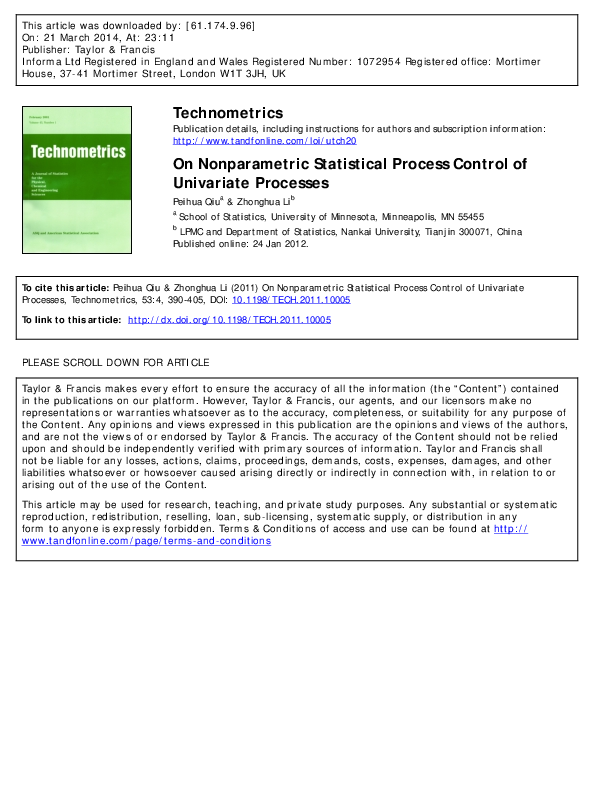 (PDF) On Nonparametric Statistical Process Control of Univariate Processes