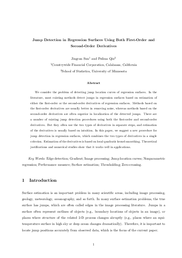 (PDF) Jump Detection in Regression Surfaces Using Both First-Order and Second-Order Derivatives