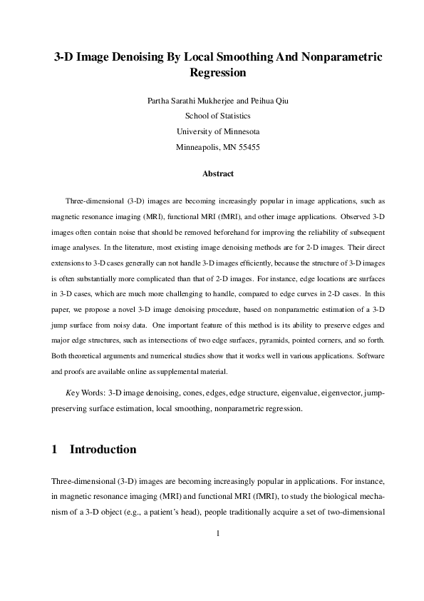 (PDF) 3-D Image Denoising by Local Smoothing and Nonparametric Regression | Peihua Qiu ...