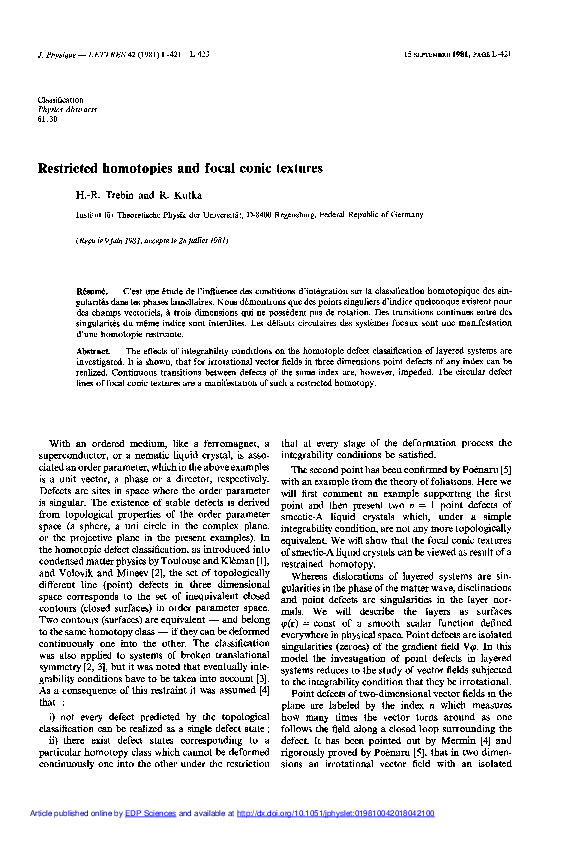 (PDF) Restricted homotopies and focal conic textures