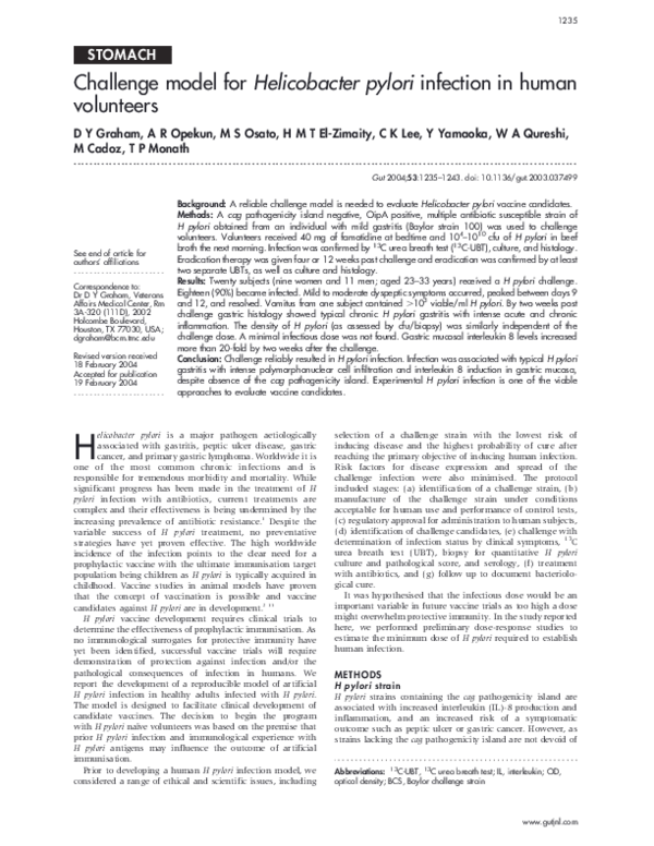 (PDF) Challenge model for Helicobacter pylori infection in human volunteers