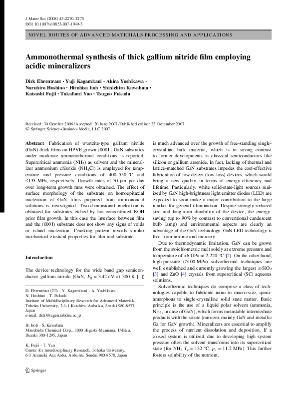 (PDF) Ammonothermal synthesis of thick gallium nitride film employing ...