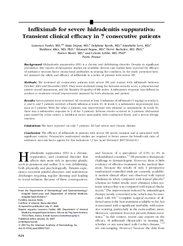 (PDF) Infliximab for severe hidradenitis suppurativa: Transient clinical efficacy in 7 ...