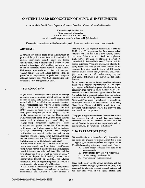(PDF) Content-based recognition of musical instruments