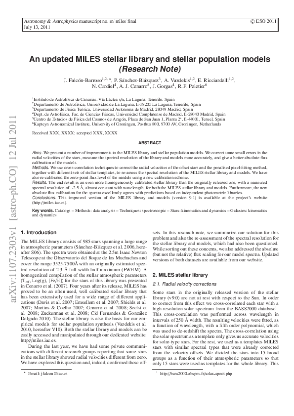 (PDF) An updated MILES stellar library and stellar population models
