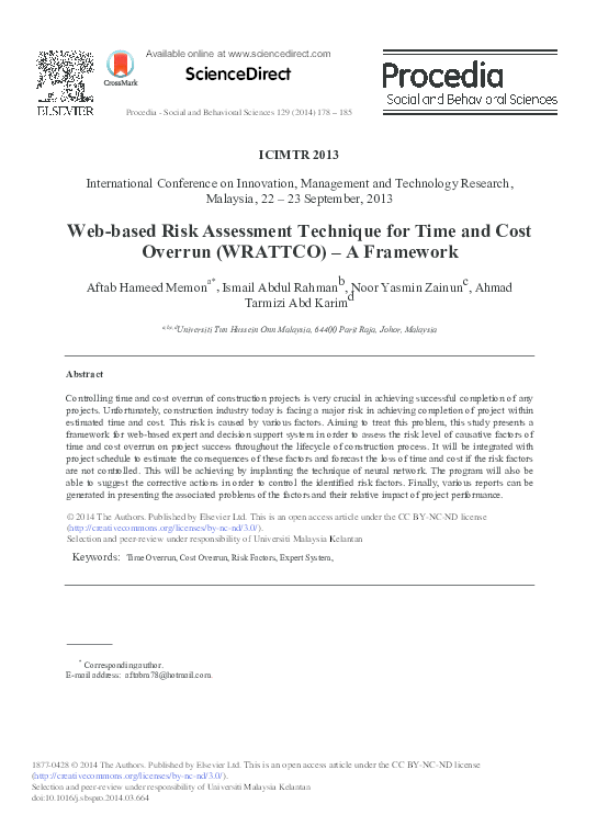 (PDF) Web-based Risk Assessment Technique for Time and Cost Overrun ...