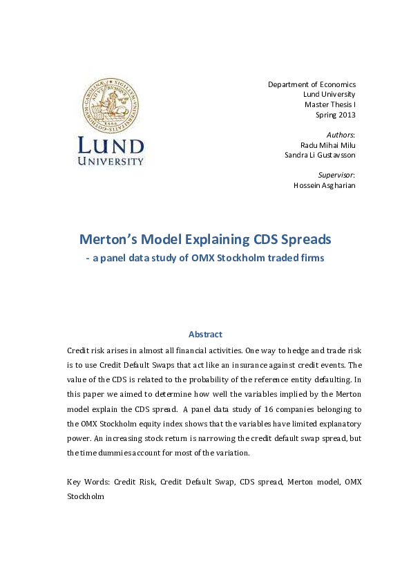 (PDF) Merton's Model Explaining CDS Spreads - a panel data study of OMX ...