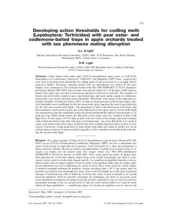 (PDF) Developing action thresholds for codling moth (Lepidoptera ...