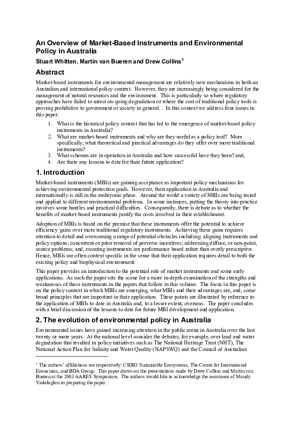 (PDF) An overview of market-based instruments and environmental policy ...