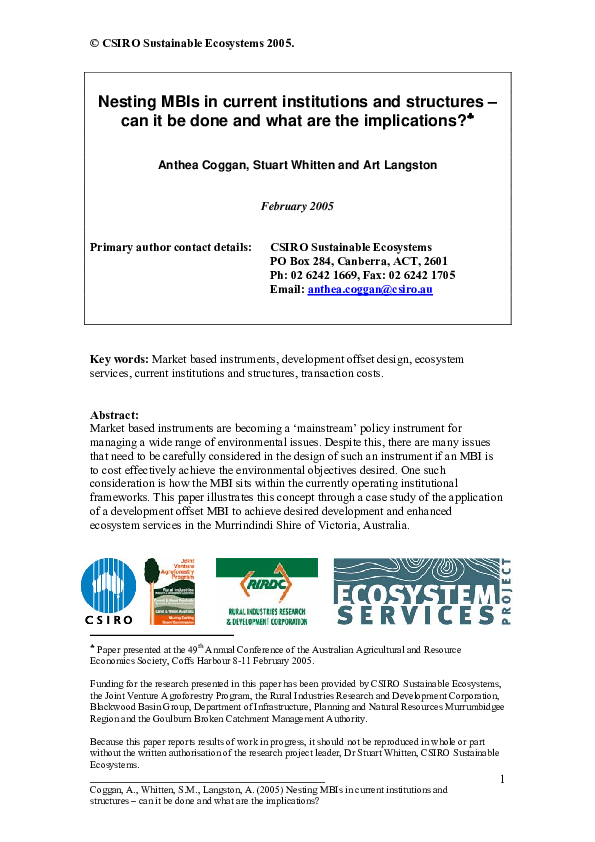 (PDF) Nesting MBIs in current institutions and structures - can it be ...
