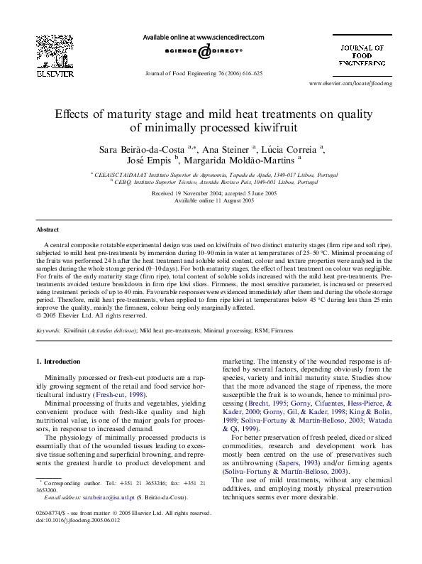 (PDF) Effects of maturity stage and mild heat treatments on quality of ...