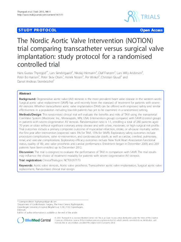(PDF) The Nordic Aortic Valve Intervention (NOTION) trial comparing transcatheter versus ...