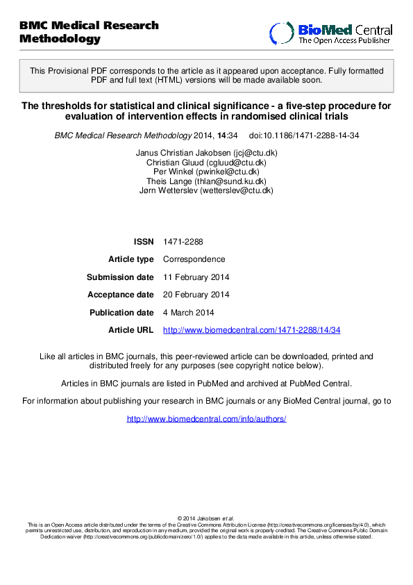 (PDF) The thresholds for statistical and clinical significance – a five ...
