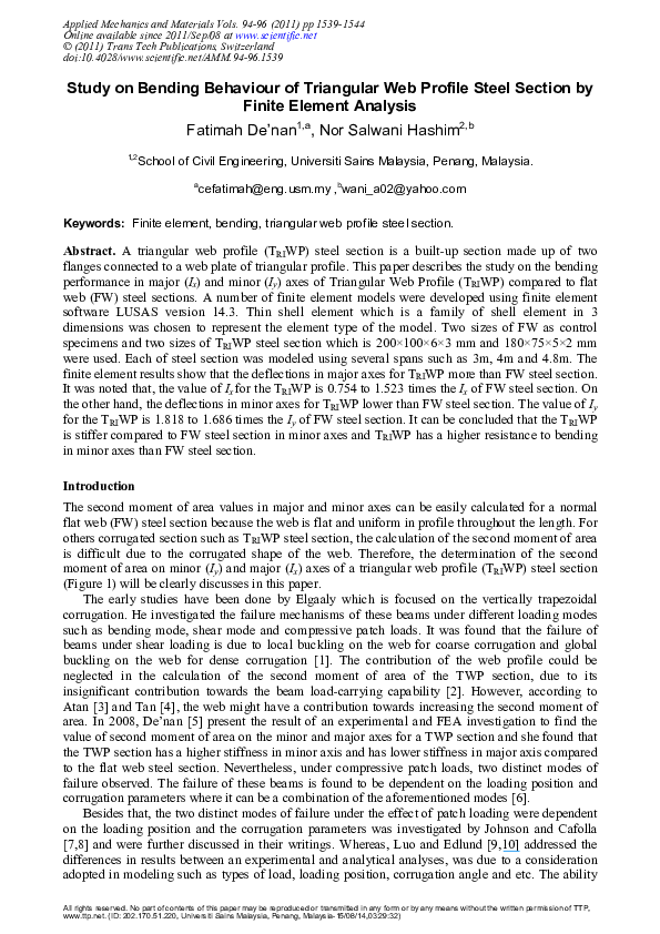 (PDF) Study on Bending Behaviour of Triangular Web Profile Steel ...