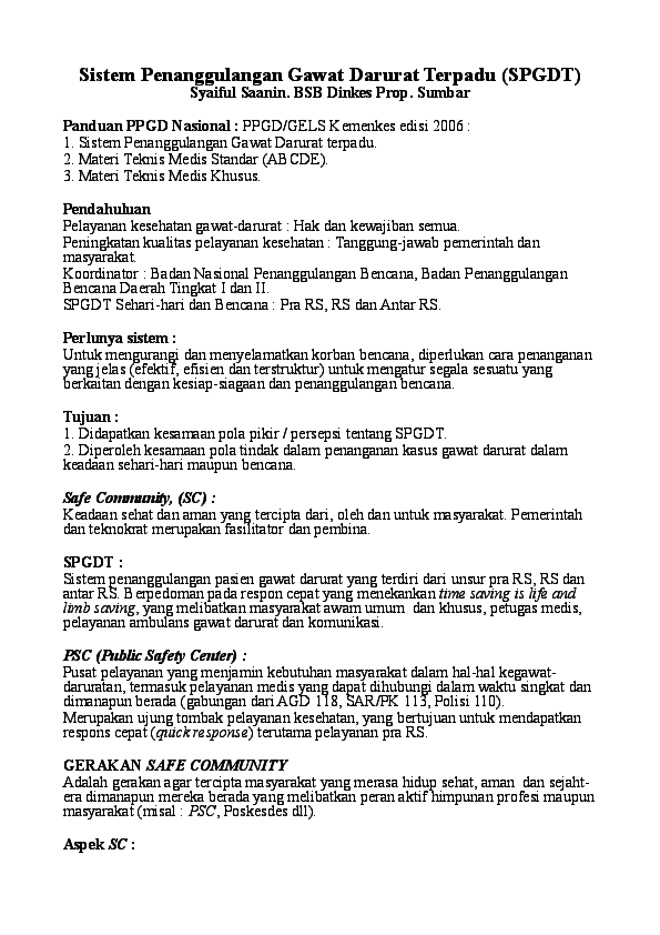 (PDF) Sistem Penanggulangan Gawat Darurat Terpadu (SPGDT