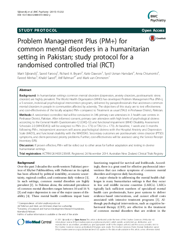 (PDF) Problem Management Plus (PM+) for common mental disorders in a ...