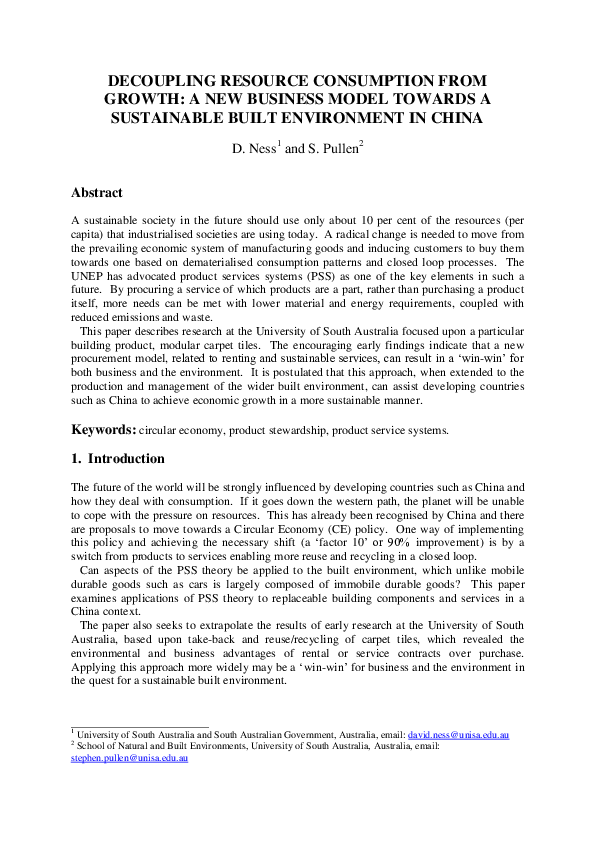 (PDF) Decoupling resource consumption from growth - a new business ...