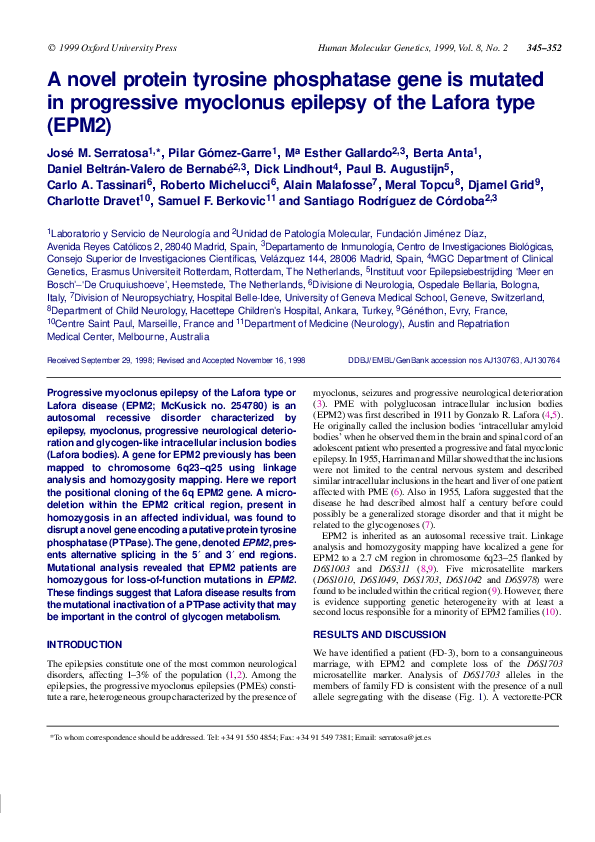 (PDF) A novel protein tyrosine phosphatase gene is mutated in ...