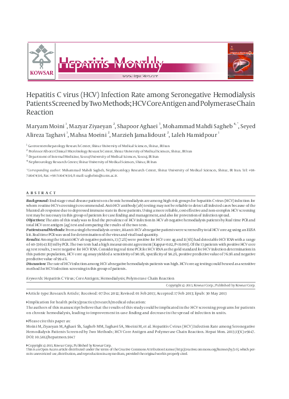 (PDF) Patients Screened by Two Methods; HCV Core Antigen and Polymerase ...
