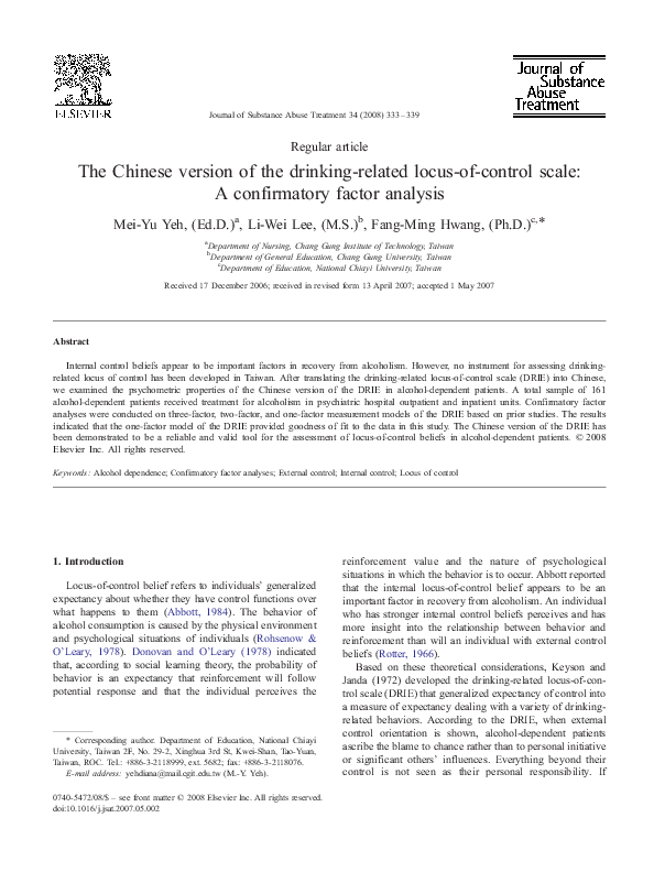 (PDF) The Chinese version of the drinking-related locus-of-control ...