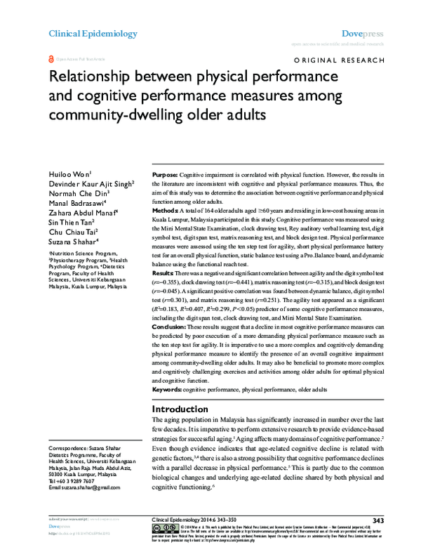 (PDF) R elationship between physical performance and cognitive performance measures among ...