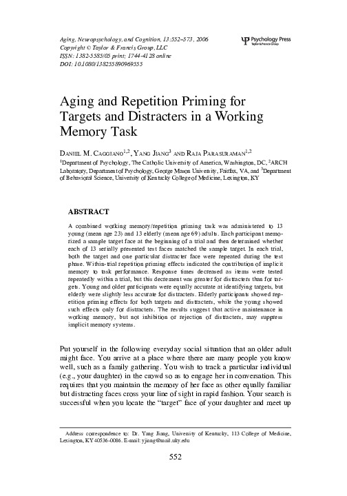 (PDF) Aging and Repetition Priming for Targets and Distracters in a ...