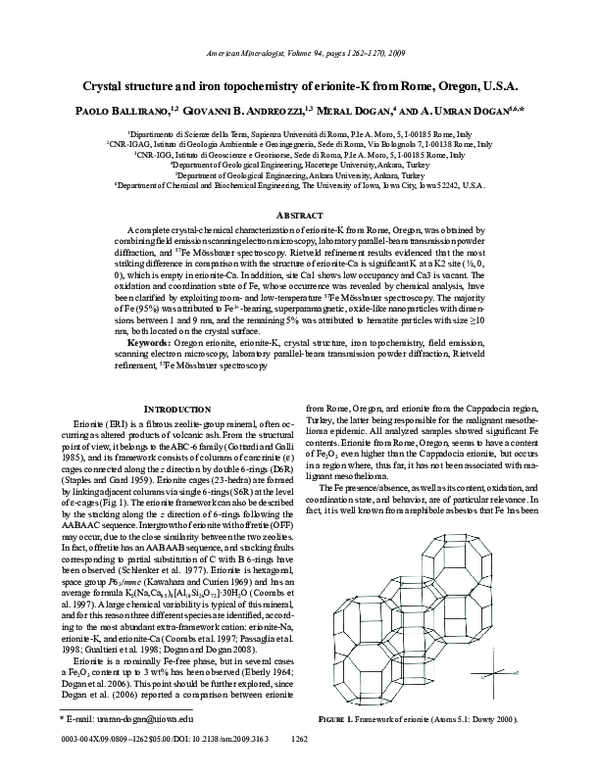 (PDF) Crystal structure and iron topochemistry of erionite-K from Rome ...