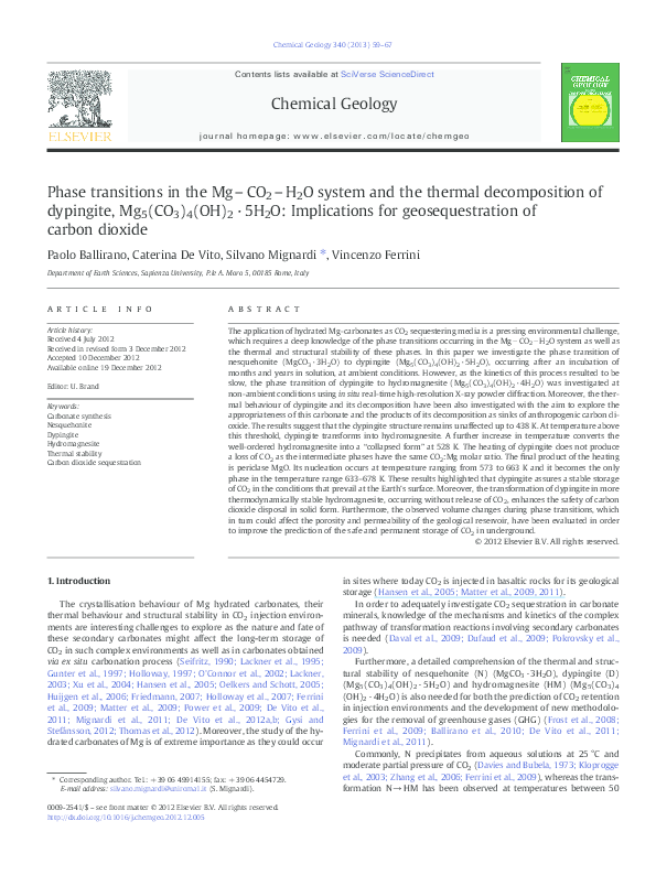 (PDF) Phase transitions in the MgCO2H2O system and the thermal ...