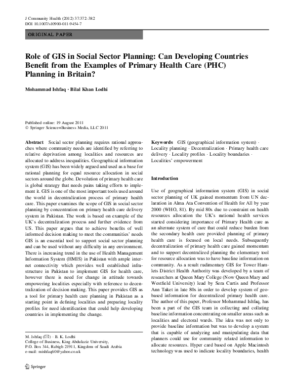 (PDF) Role of GIS in Social Sector Planning: Can Developing Countries ...