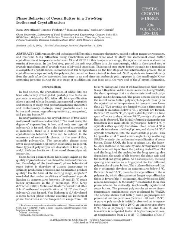 (PDF) Phase Behavior of Cocoa Butter in a Two-Step Isothermal ...