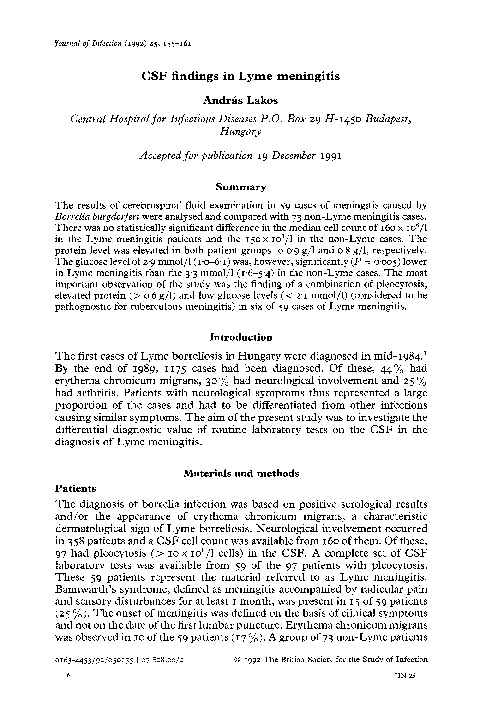 (PDF) CSF findings in Lyme meningitis