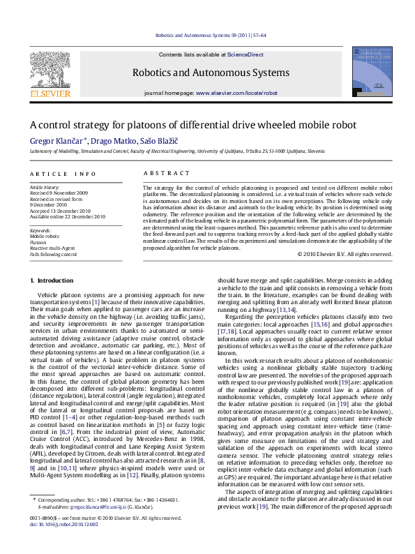 Pdf A Control Strategy For Platoons Of Differential Drive Wheeled Mobile Robot