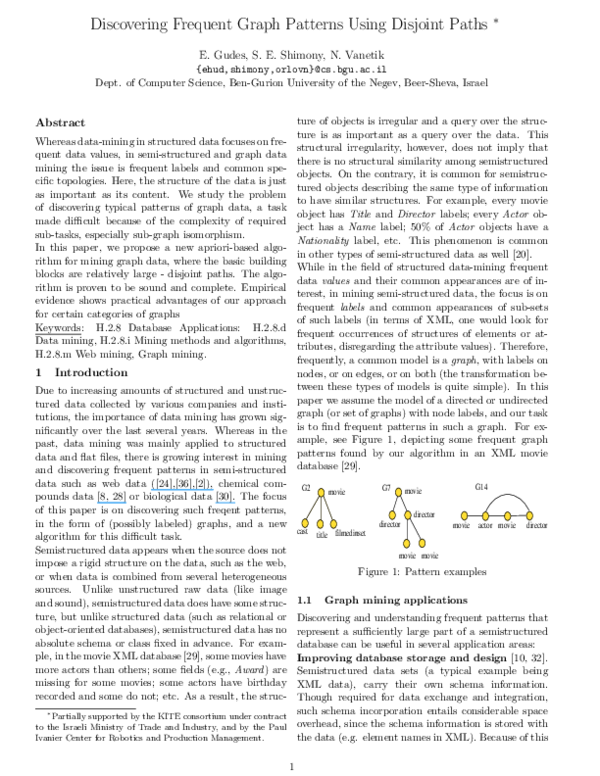 Pdf Discovering Frequent Graph Patterns Using Disjoint Paths