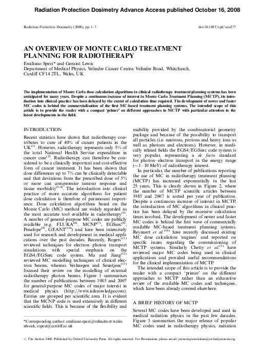 (PDF) An overview of Monte Carlo treatment planning for radiotherapy