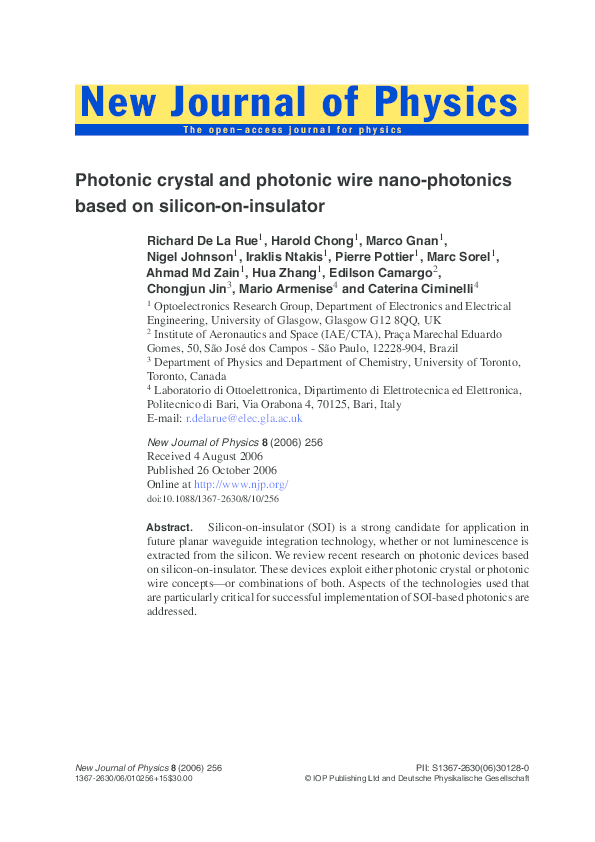 (PDF) Photonic crystal and photonic wire nano-photonics based on silicon-on-insulator