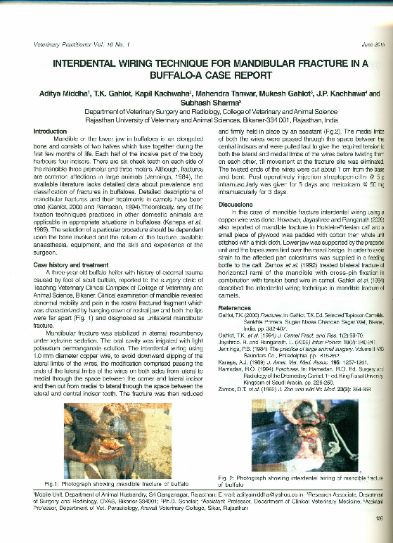 (PDF) INTERDENTAL WIRING TECHNIQUE FOR MANDIBULAR FRACTURE IN A BUFFALO ...