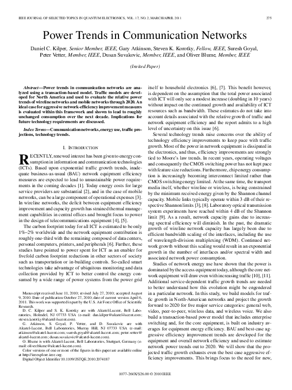 (PDF) Power Trends in Communication Networks