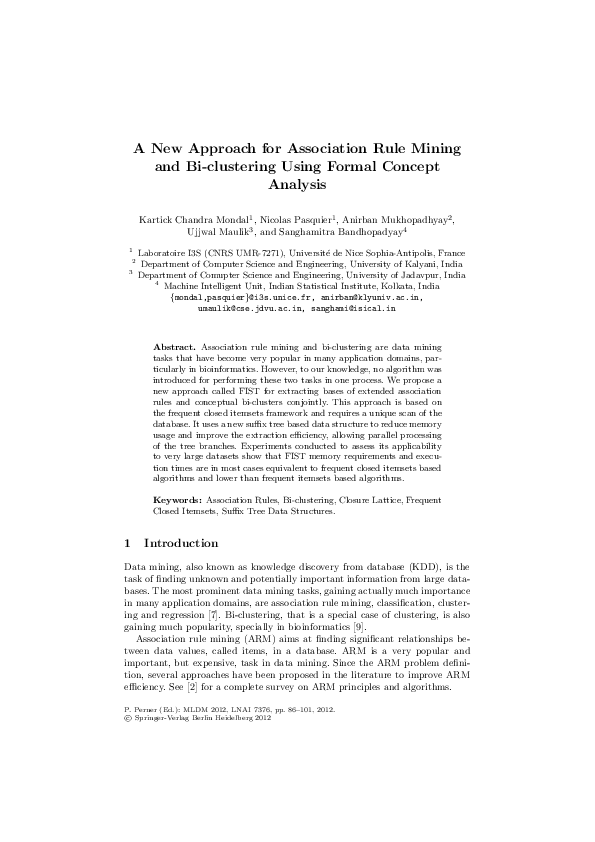 Pdf A New Approach For Association Rule Mining And Bi Clustering Using Formal Concept Analysis