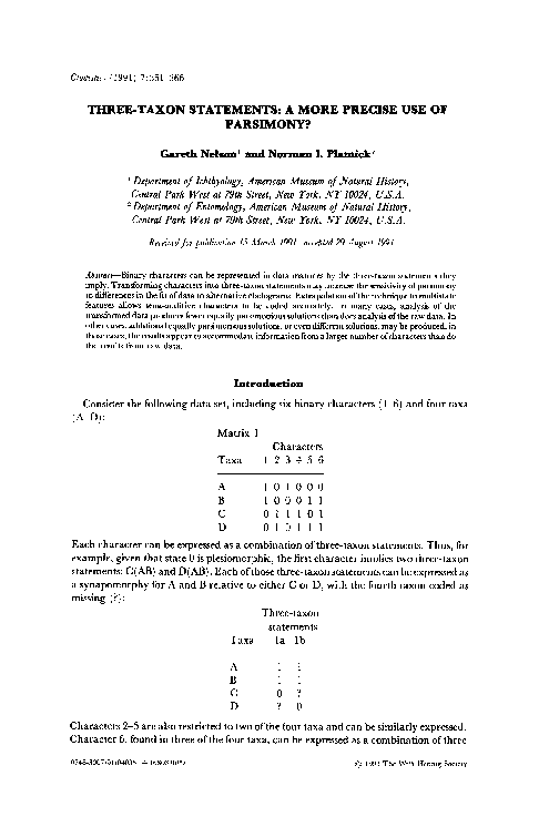 (PDF) Three-Taxon Statements: A More Precise Use of Parsimony?