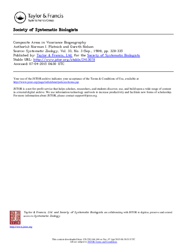 (PDF) Composite Areas in Vicariance Biogeography | Gareth Nelson ...