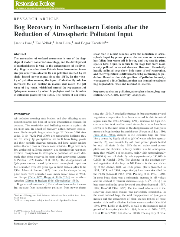 (PDF) Bog Recovery in Northeastern Estonia after the Reduction of ...