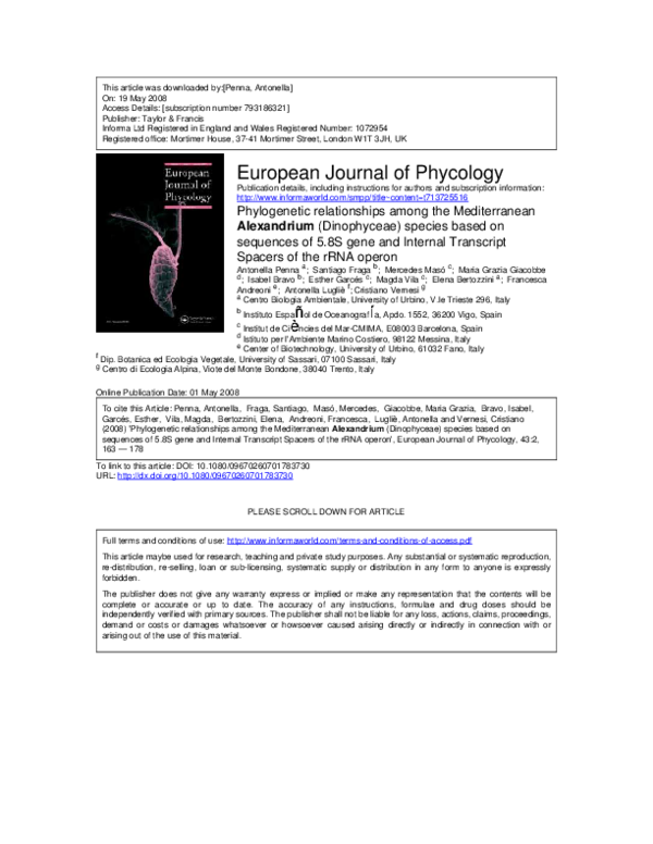 (PDF) Occurrence of three Alexandrium species, A. affine, A. tamutum ...