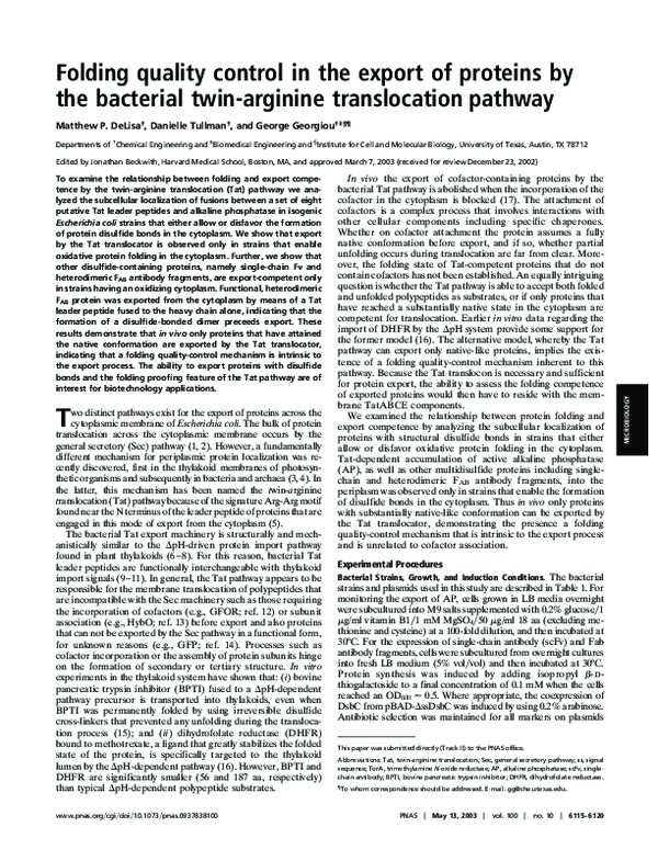 (PDF) Folding quality control in the export of proteins by the ...