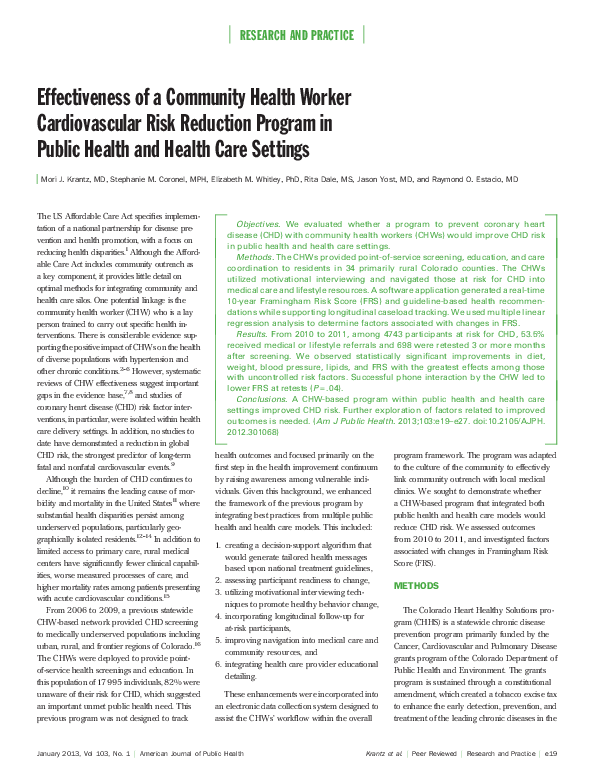 (PDF) Effectiveness of a Community Health Worker Cardiovascular Risk ...