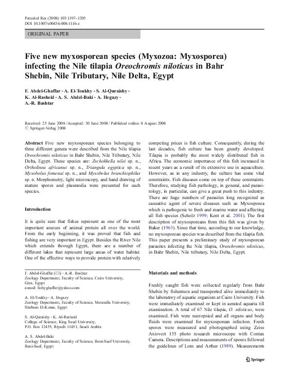 (PDF) Five new myxosporean species (Myxozoa: Myxosporea) infecting the ...