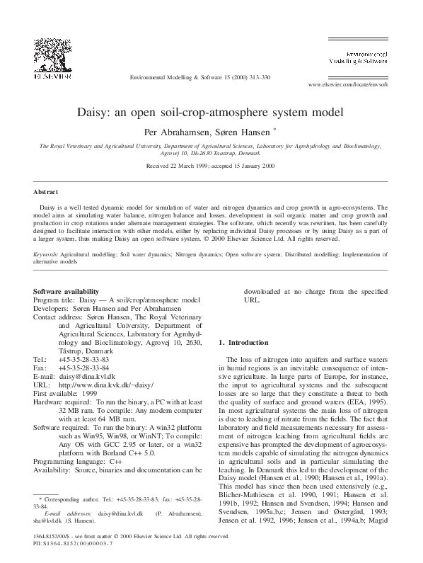 (PDF) Daisy: an open soil-crop-atmosphere system model