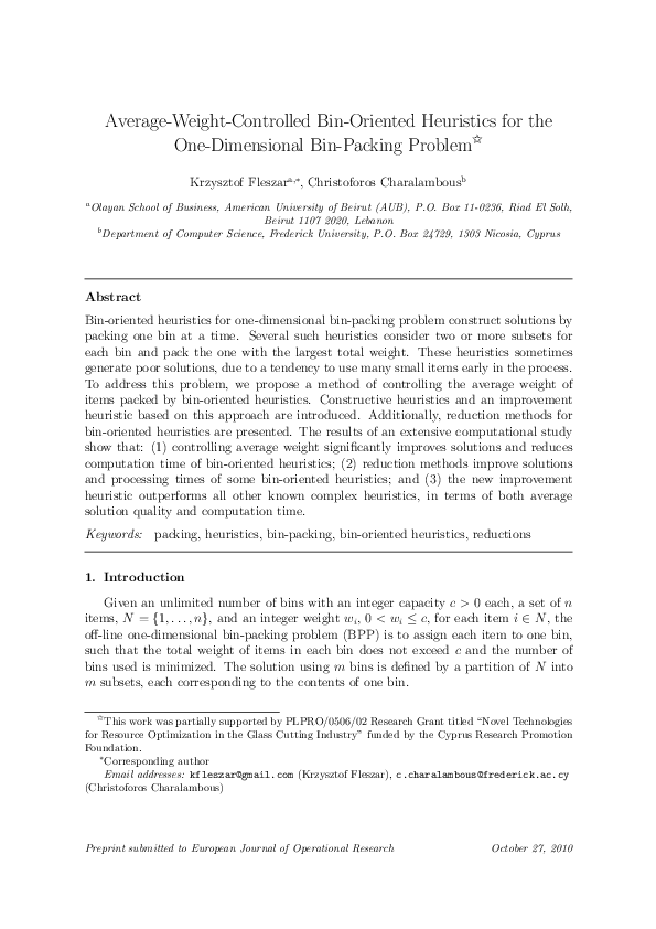 (PDF) Average-weight-controlled bin-oriented heuristics for the one ...
